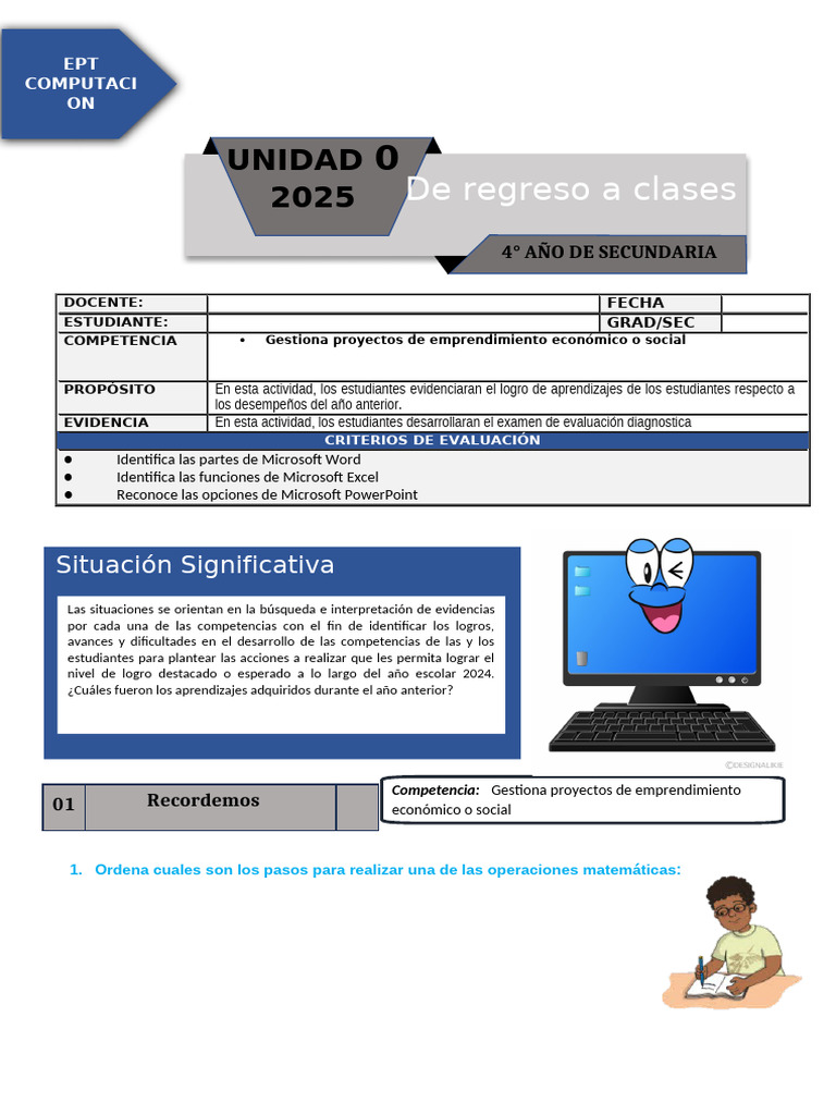 fFICHA DE ACTIVIDAD EPT 4°-EVALUACION DIAGNOSTICA | PDF | Microsoft Excel | Microsoft