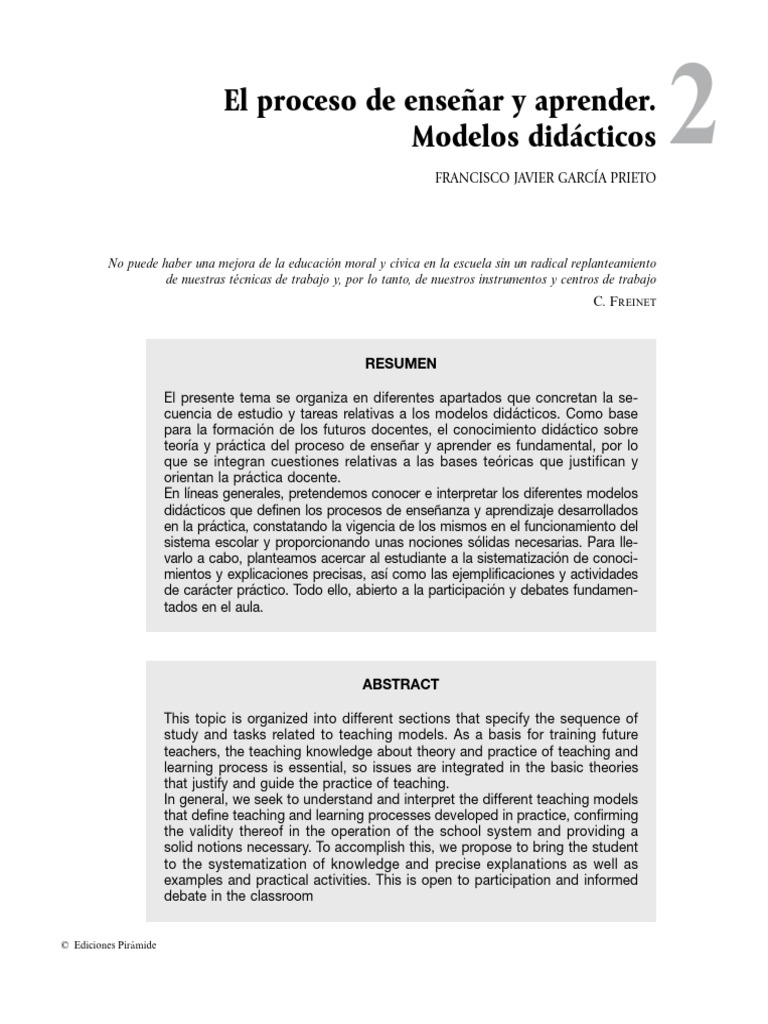Manual de Didactica Aprender A Ensenar MODELOS DIo PDF 25 44 | PDF | Enseñando | Maestros