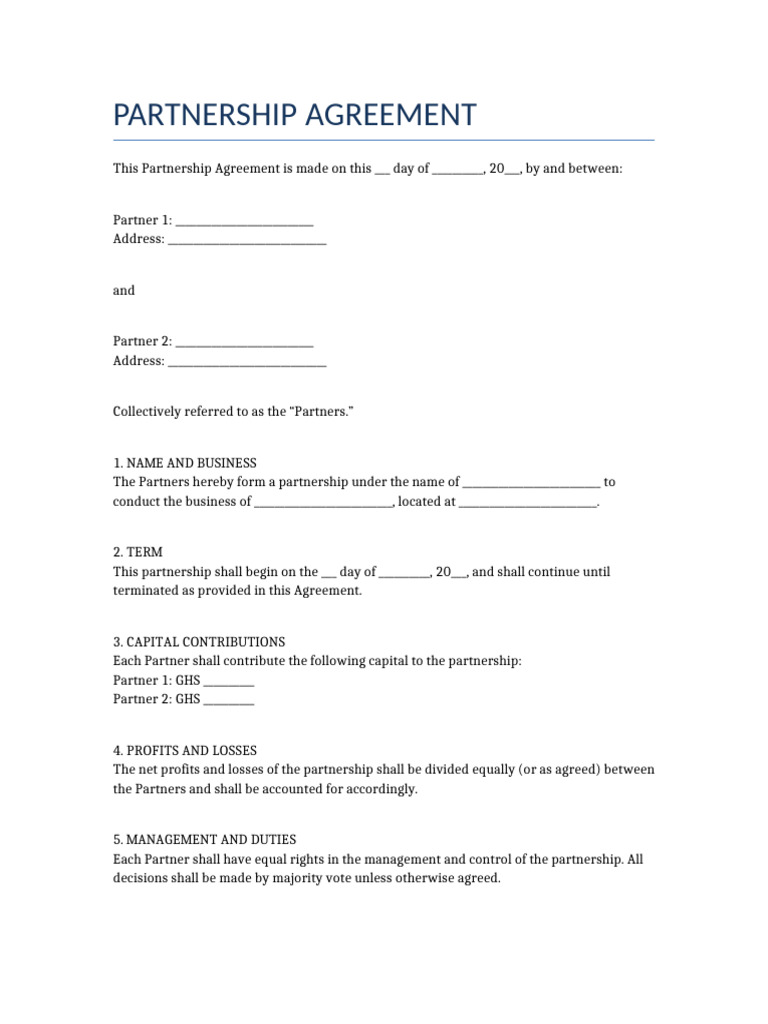 Partnership Agreement Template Ghana | PDF