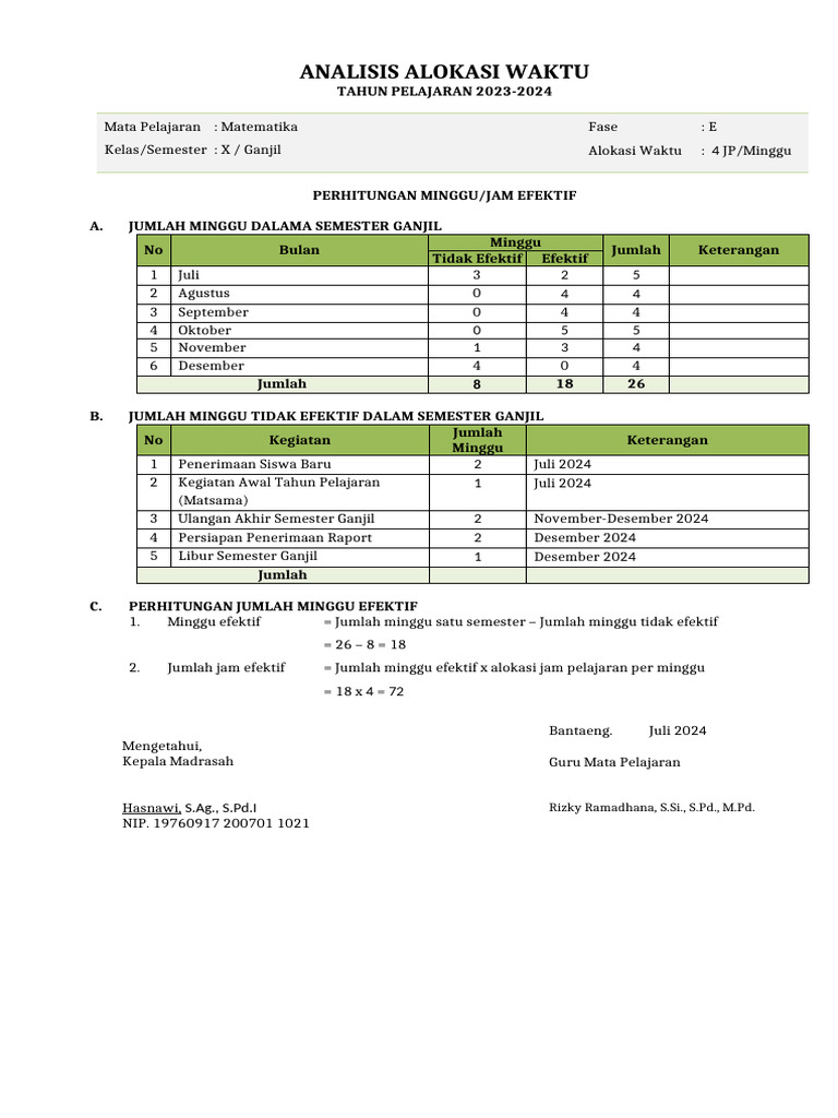 Alokasi Waktu 10 Ganjil | PDF
