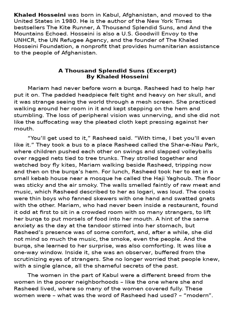Activity 1 - Khaled Hosseini A Thousand Splendid Suns | PDF