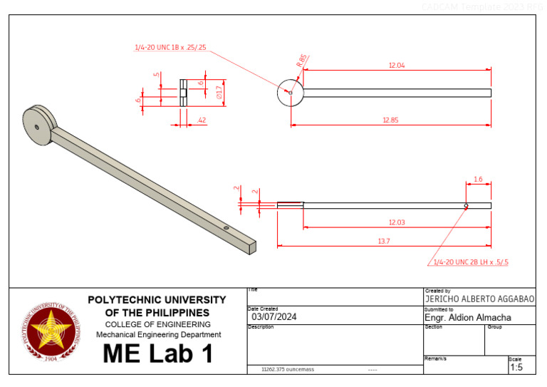 CADCAM Template for ME Lab 1 | PDF