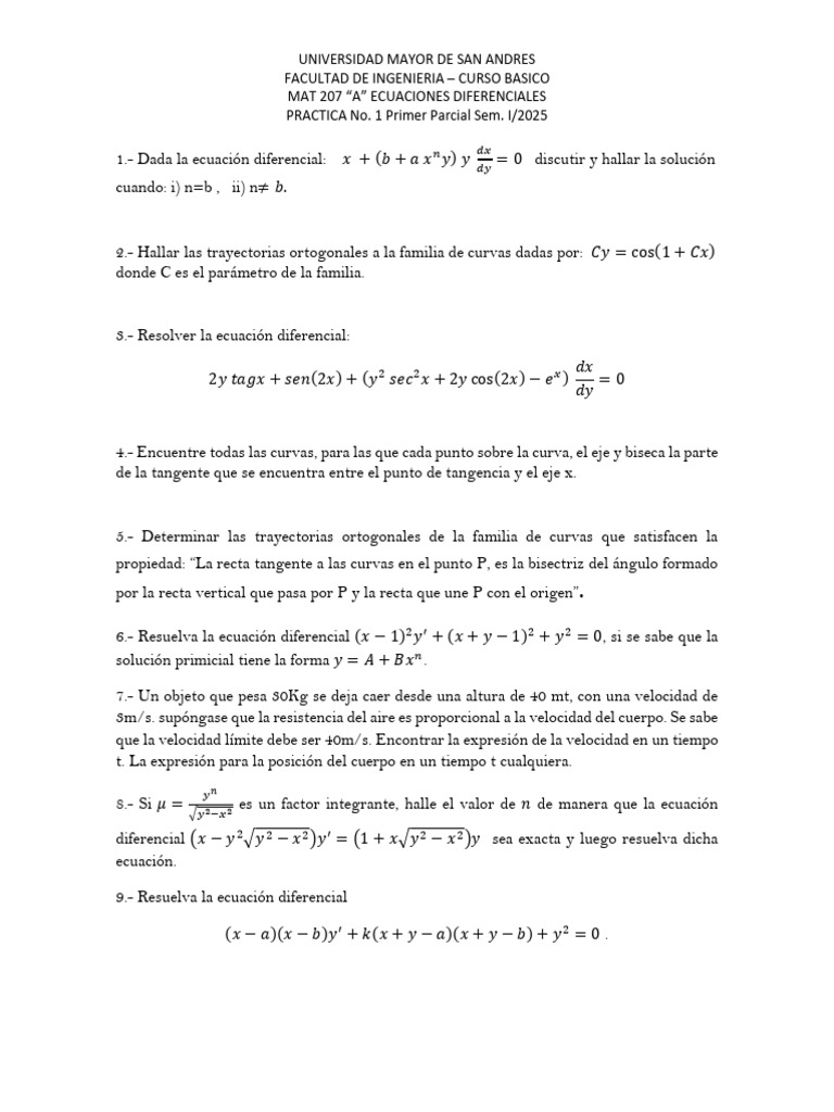 Practrica 1 MAT 207 1 2025 | PDF