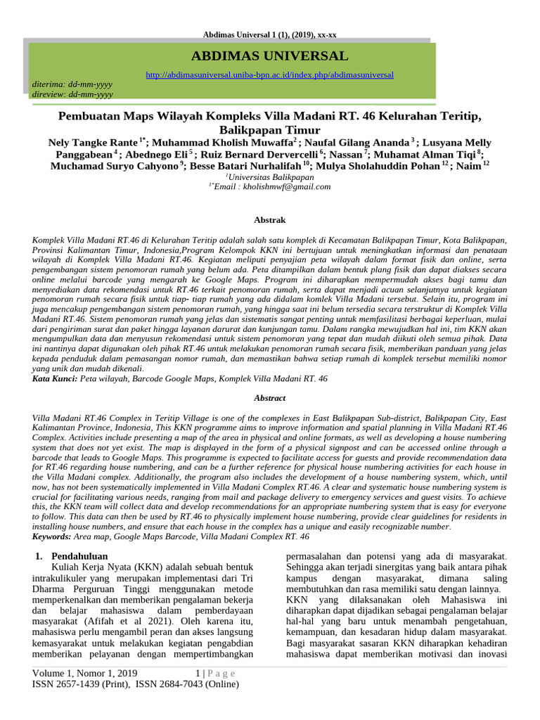 Jurnal Kelompok B6B Pembuatan Map Wilayah Villa Madani RT.46 Kelurahan Teritip - REV 1 | PDF