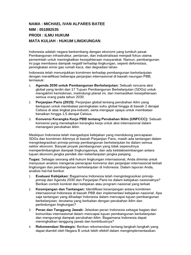 Tugas 1 Hukum Lingkungan | PDF