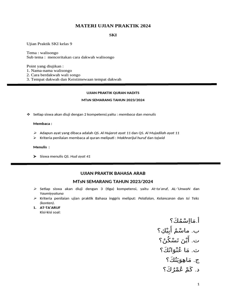 Materi Ujian Praktik 2024 | PDF