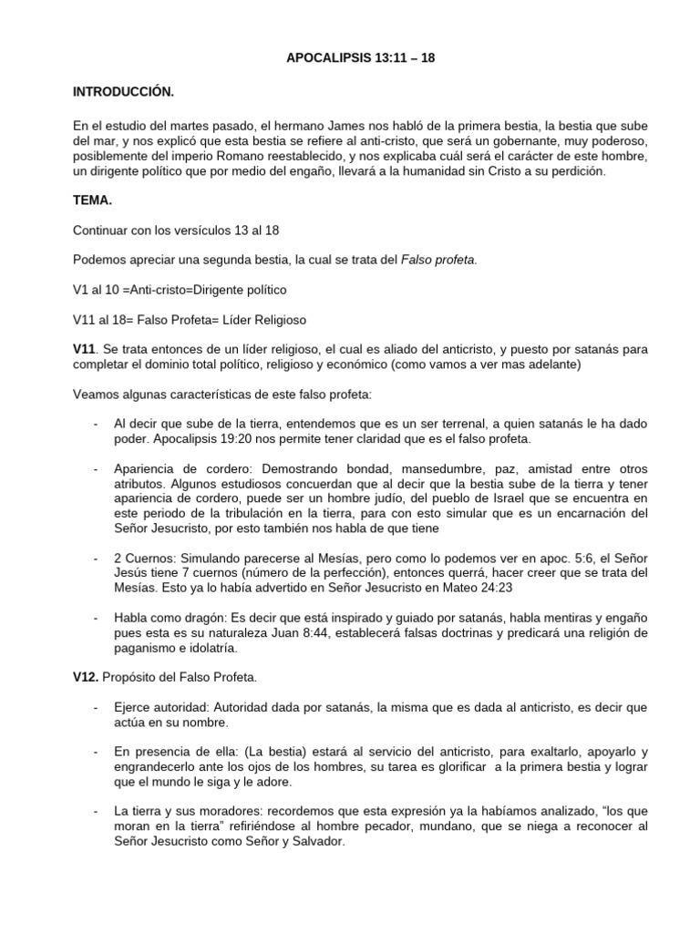 Apocalipsis 13 Del 11 Al 18 | PDF | antecristo | Creencia religiosa y doctrina