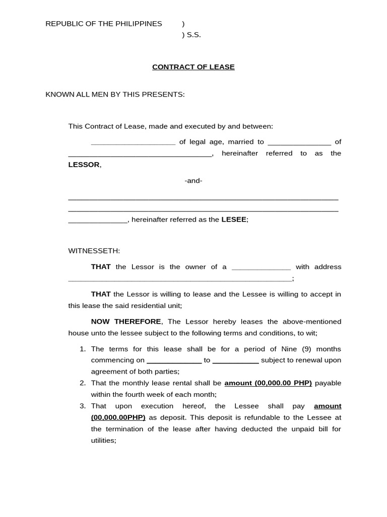 CONTRACT OF LEASE | PDF | Lease | Contract Law