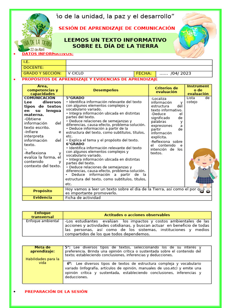 Ses-Fecha Cívica-Día de La Tierra-1 | PDF | Información | Aprendizaje