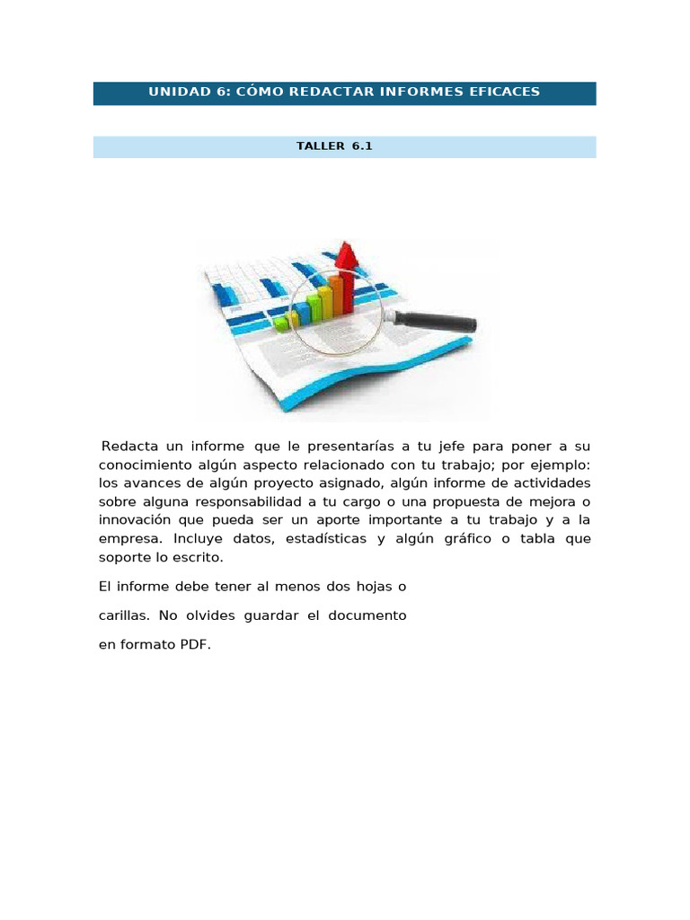 Unidad 6: Cómo Redactar Informes Eficaces: Taller 6.1 | PDF