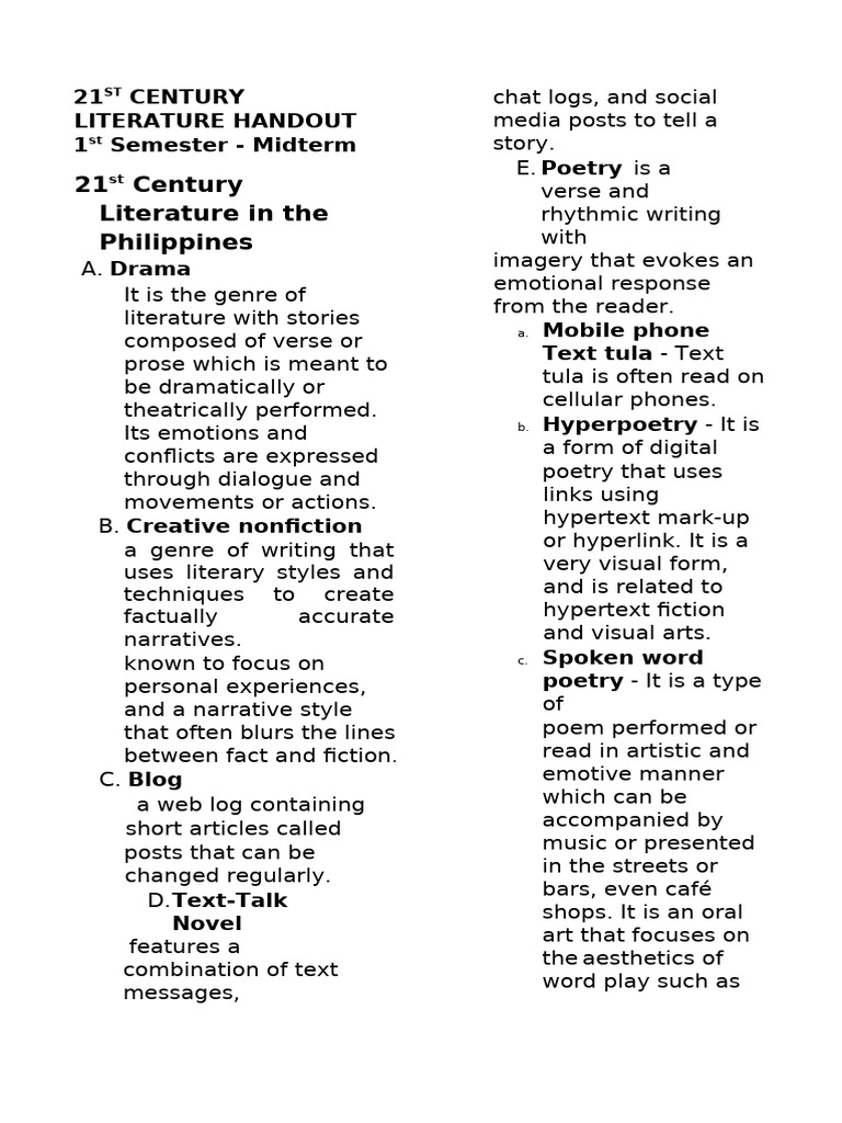 21st Century Literature Handout Midterm | PDF | Fantasy | Multimedia