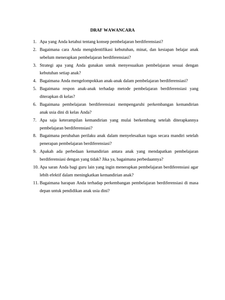 Draf Wawancara | PDF