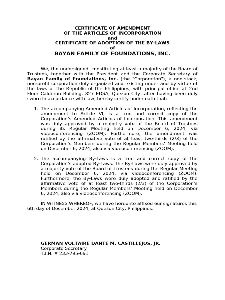 Certificate of Amendment | PDF | Governance | Justice