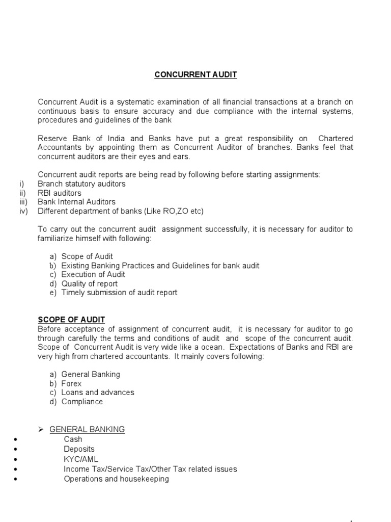 Concurrent Audit Guidelines for Banks | PDF