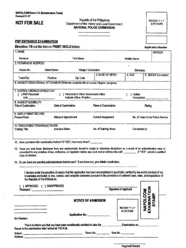 PNP Entrance Examination Form | PDF