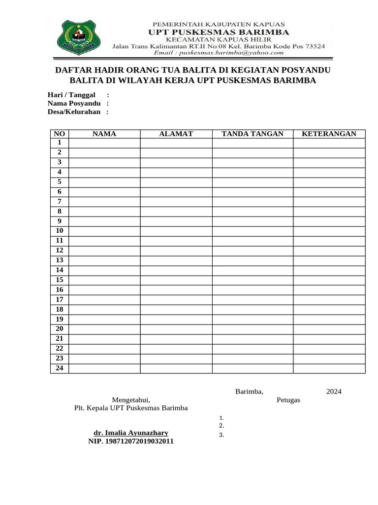 Daftar Hadir Posyandu Balita Barimba | PDF