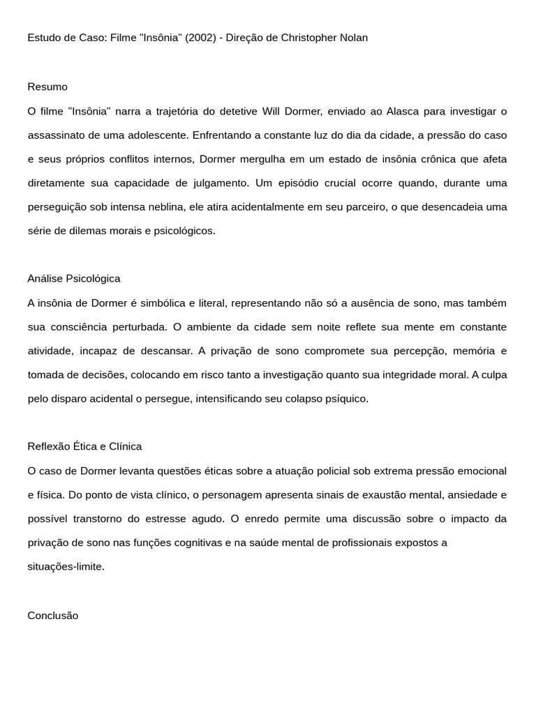 Estudos de Caso Insomnia e Shame | PDF | Transtorno obsessivo compulsivo (TOC) | Psicologia