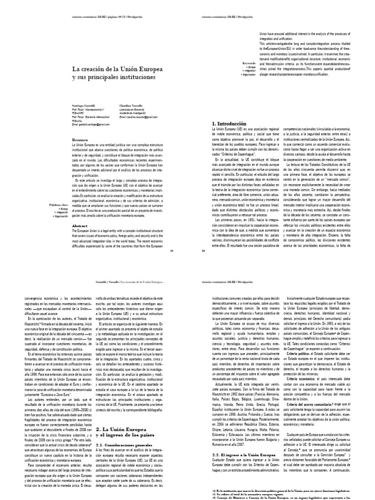 Gastaldi y Vassallo - La Creación de La Unión Europea U3 | PDF | Comunidad Económica Europea ...