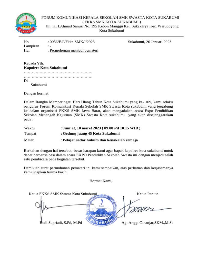 Surat Permohonan Materi EXPO | PDF