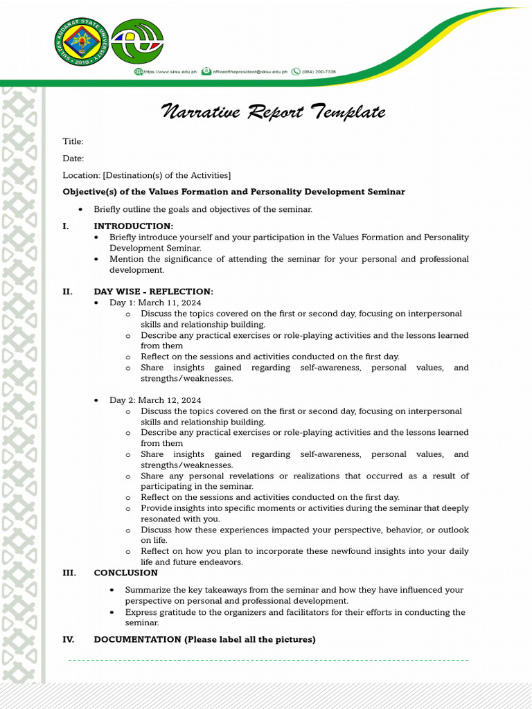 Values Formation Narrative Report Template | PDF | Critical Thinking ...