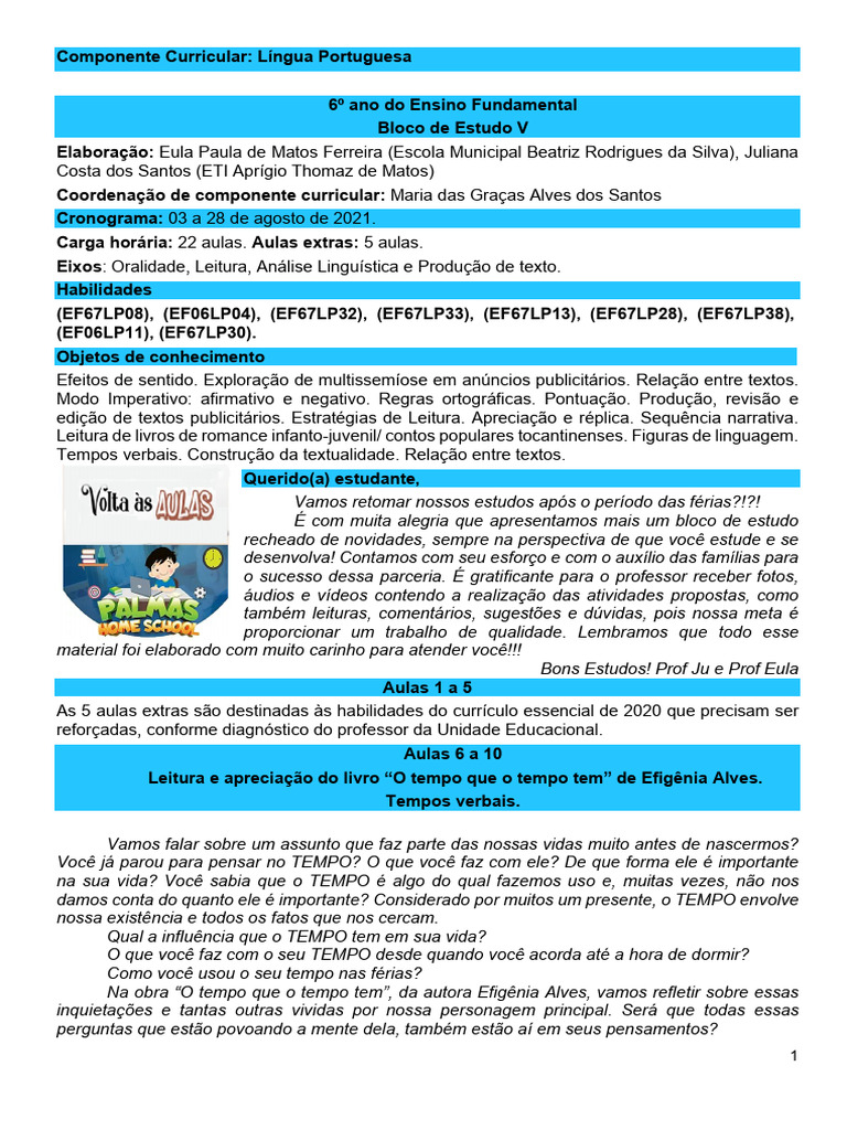 2 6º Ano LP PPT Ref 5 - Home School Palmas | PDF | Tempo | Publicidade