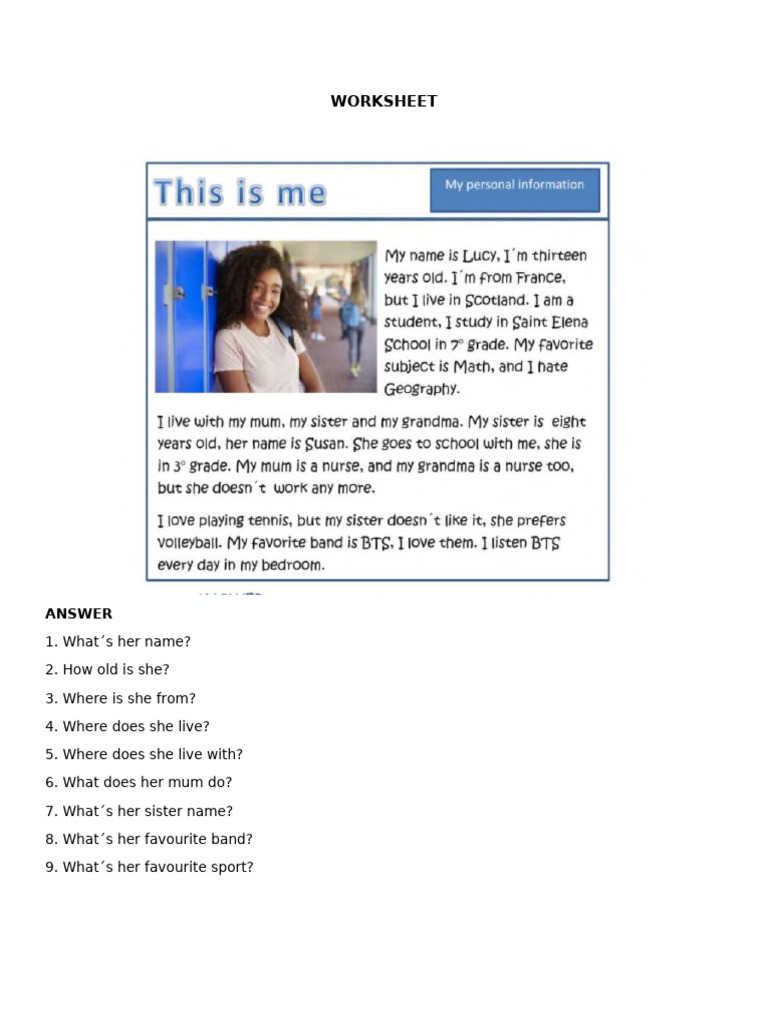Personal Information Worksheet | PDF