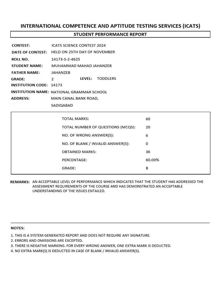 ICATS Science Contest 2024 Results | PDF | Multiple Choice | Evaluation ...