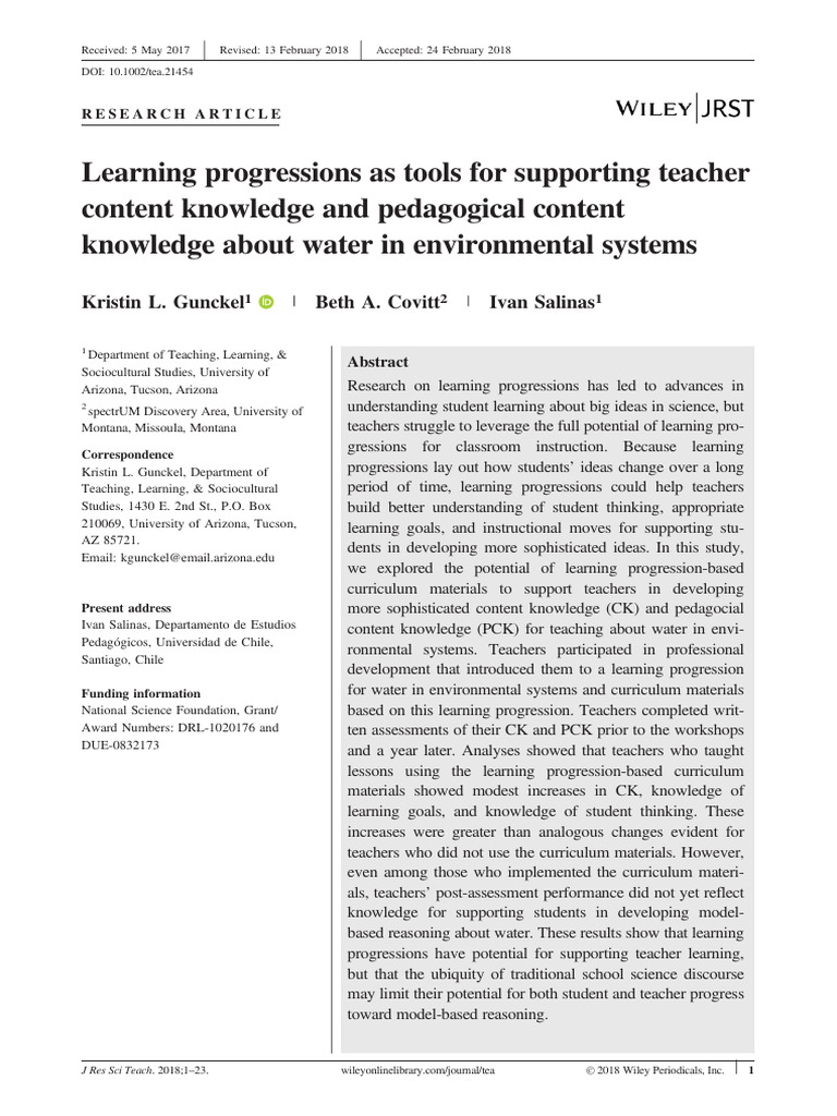 Gunckel Et Al. (2017) - Learning Progressions As Tools For Supporting ...