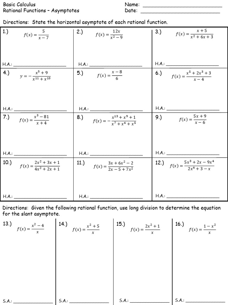 Horizontal and Slant Asymptotes | PDF | Asymptote | Mathematical Analysis