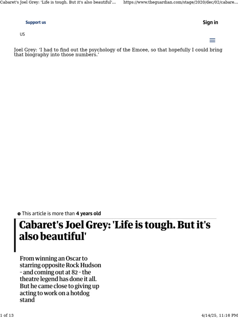 Cabaret's Joel Grey - 'Life Is Tough. But It's Also Beautiful' - Theatre - The Guardian | PDF