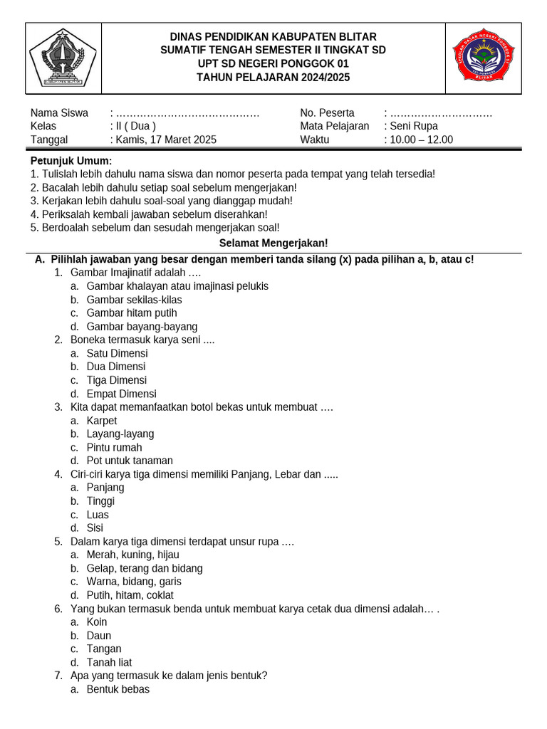 STS Seni Rupa Kelas 2 SMT 2 | PDF