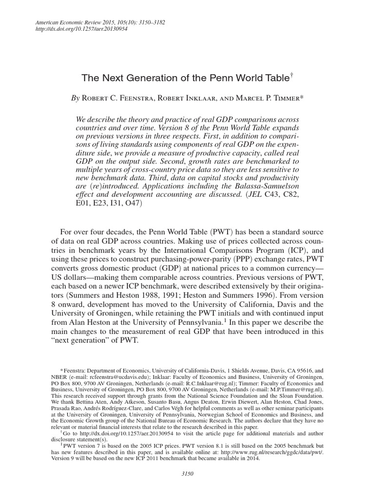 The Next Generation of the Penn World Table | PDF | Gross Domestic ...