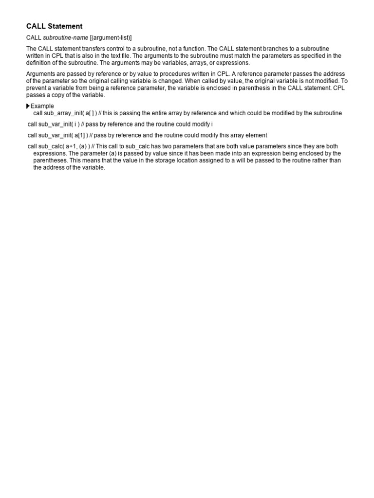 CPL CALL Statement | PDF