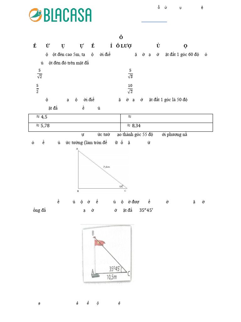 Buoi 4 Ung Dung Thuc Te Cac Ti So Luong Giac Cua Goc Nhon Luyen Tap | PDF