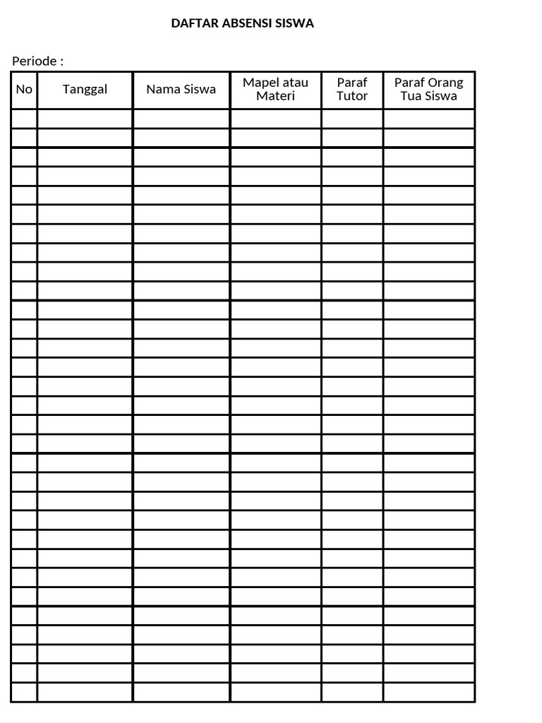 Daftar Absensi Siswa Bimbel | PDF