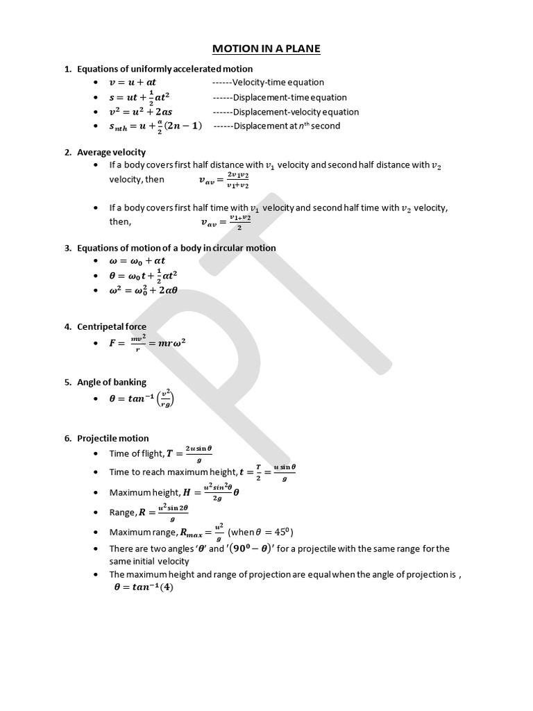 Motion in a Plane: Key Equations and Concepts | PDF | Dynamics ...