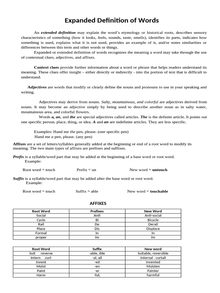 Expanded Definition of Words | PDF | Word | Adjective