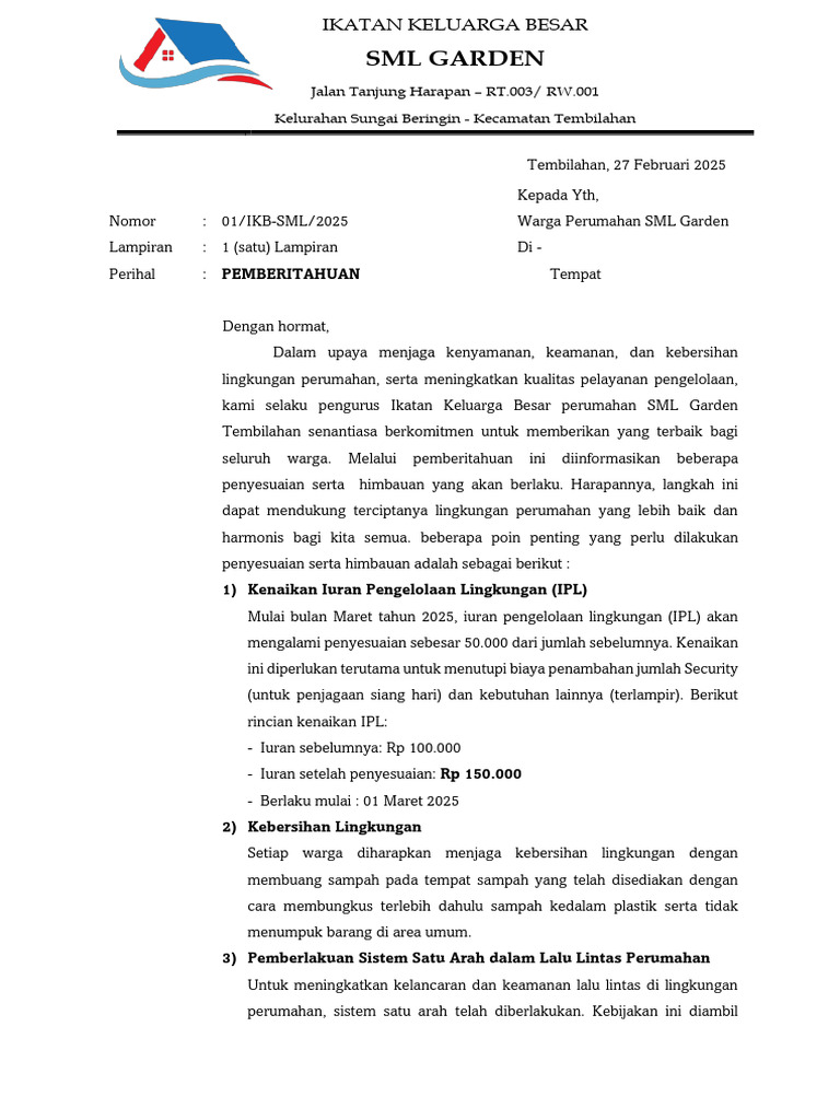 Surat Pemberitahuan-Send Warga | PDF