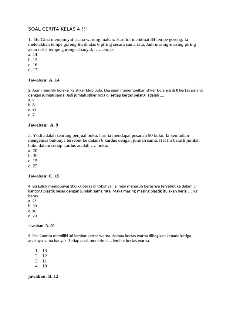 Soal Cerita Kelas 4 | PDF