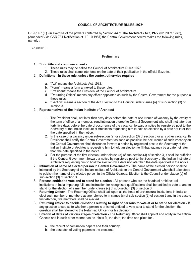 2 Council of Architecture Rules 1973 | PDF | Voting | Elections
