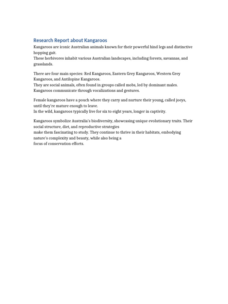 Kangaroo Research Report | PDF