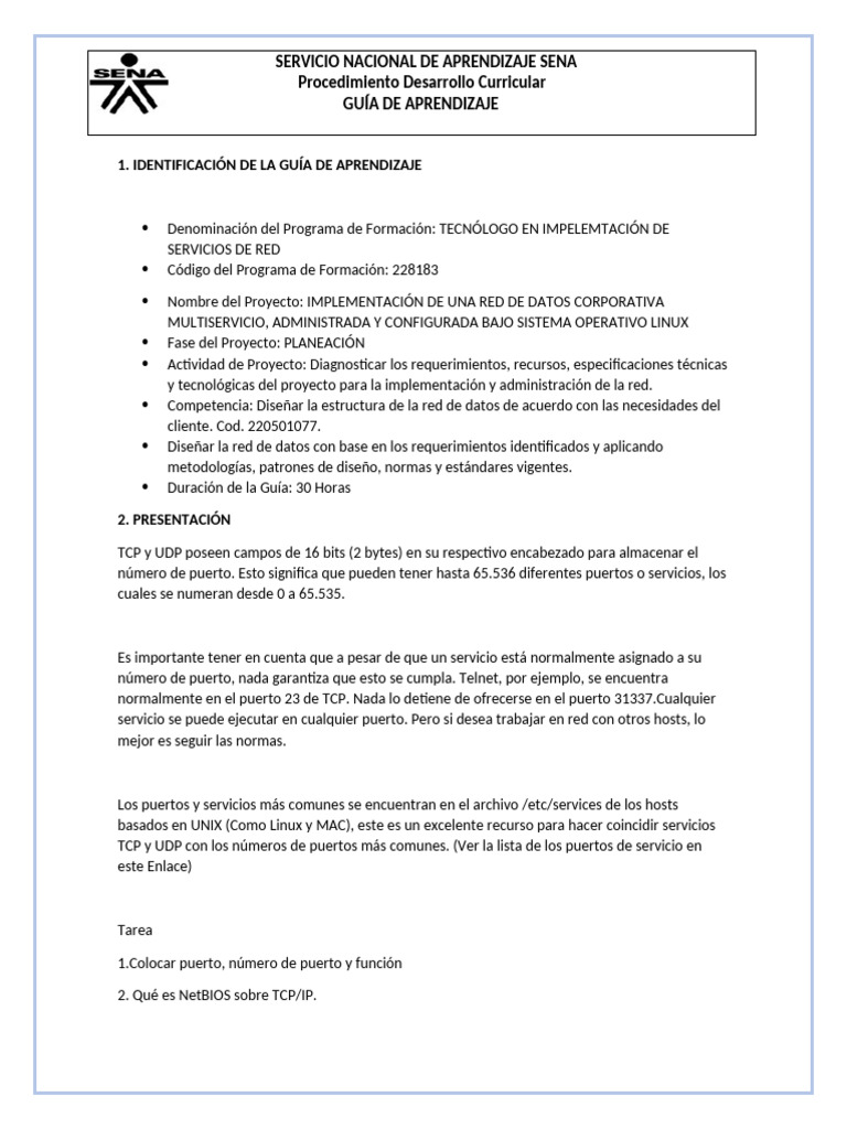 Guía de Aprendizaje: Redes y Puertos TCP/UDP | PDF | Red de ...