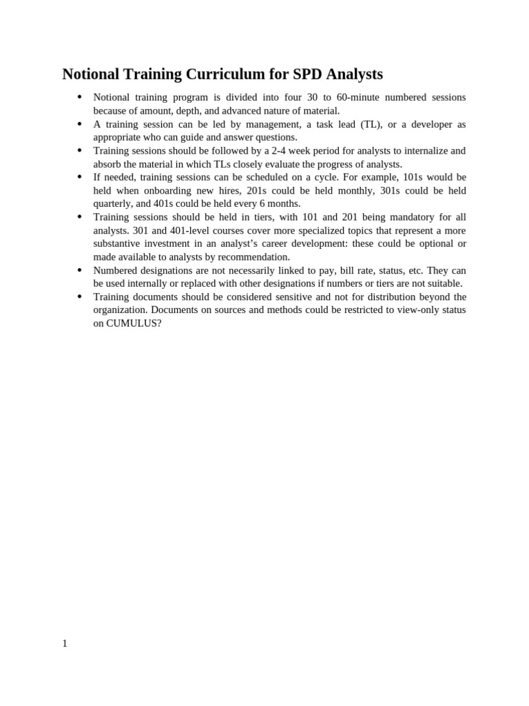 SPD Analyst Training Curriculum Overview | PDF | Intelligence | Learning