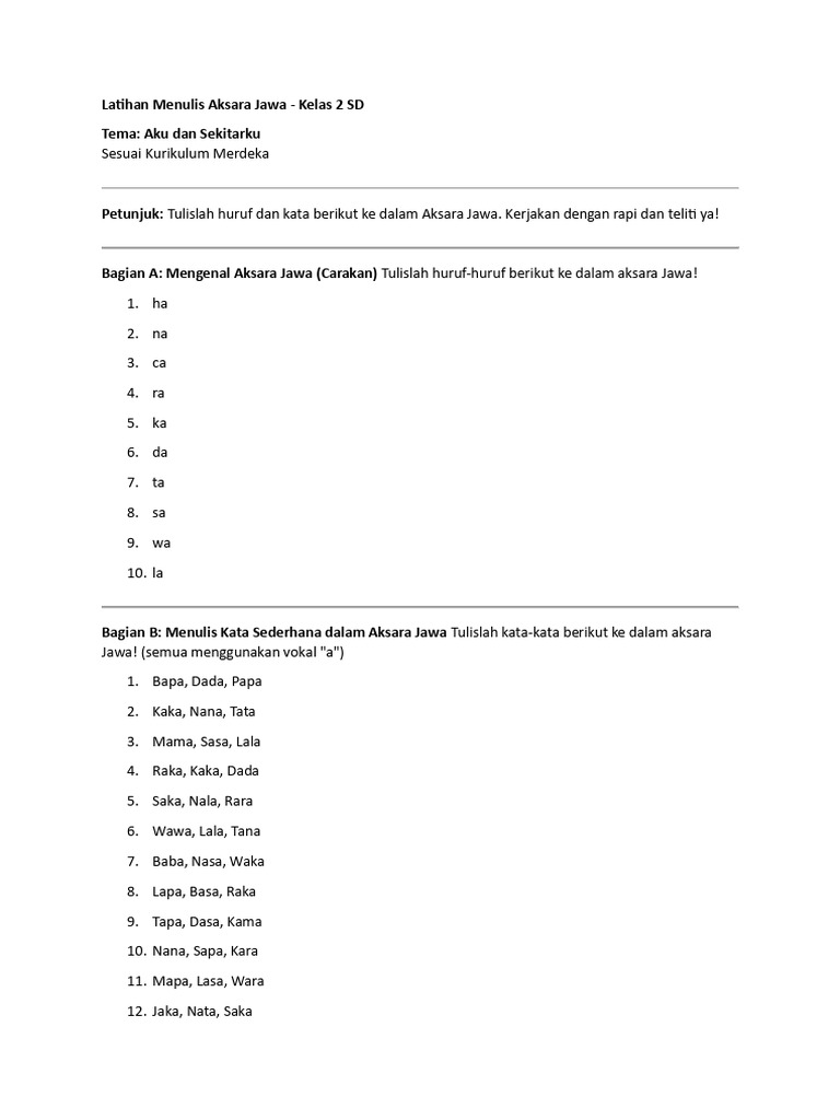 Latihan Menulis Aksara Jawa | PDF