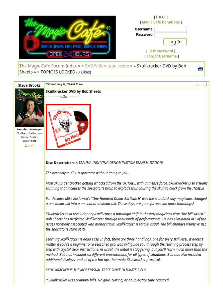 The Magic Cafe Forums - Skullkracker DVD by Bob Sheets | PDF