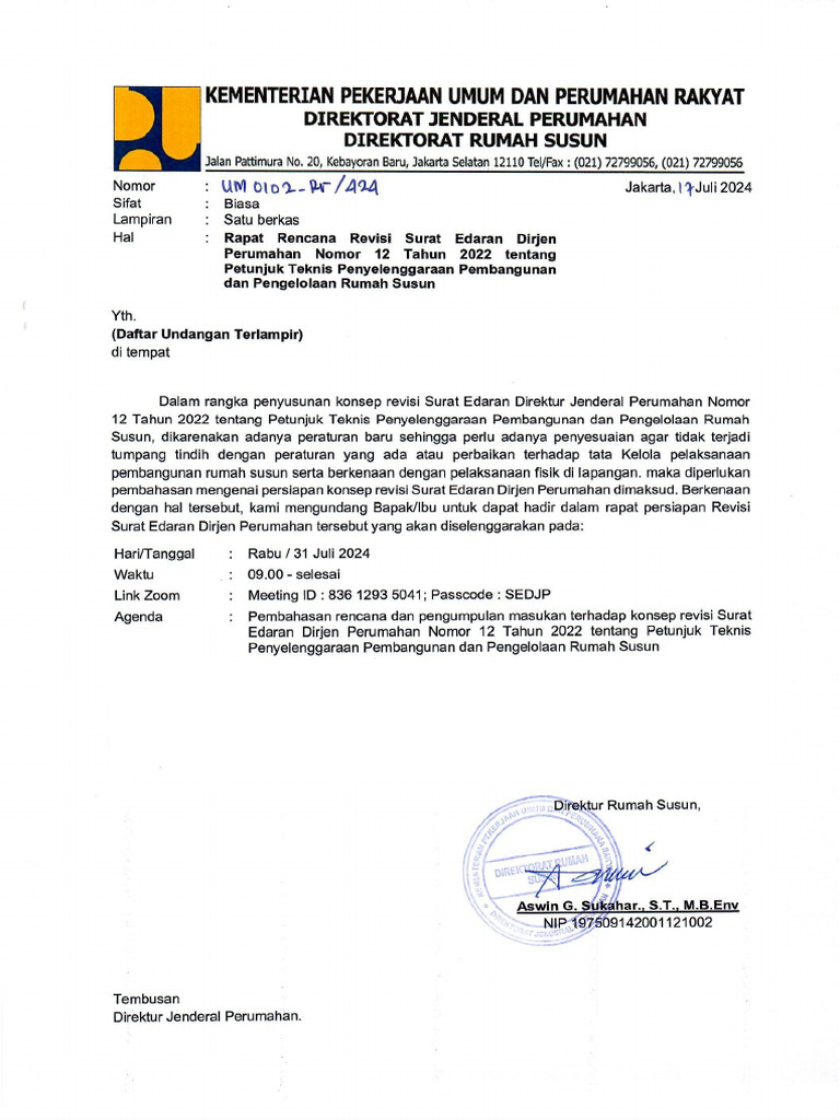 UM 0102-Rr 424 (Rapat Rencana Revisi SE 12 Tahun 2022) - 17 Juli 2024 - TTD Dit. Rusun Stempel ...