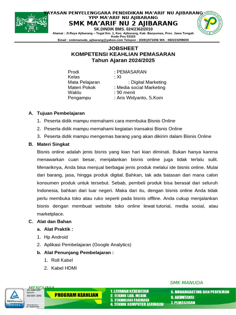 JOBSHEET - Praktikum - Digital - Marketing Fix | PDF