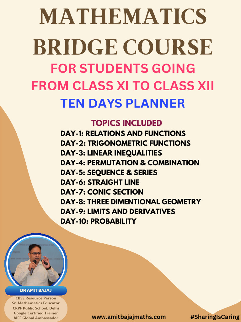 Mathematics Bridge Course (Ten Days Planner) (For Class Xi Students Going To Class Xii) by Dr ...