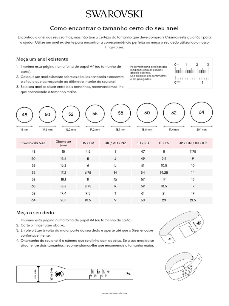Swa Size-Guide A4 PT | PDF | Distância | Unidades de medida