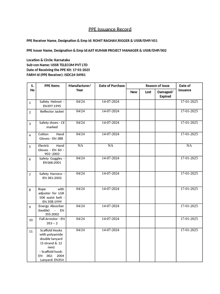 PPE Issuance Rohit_Raghav | PDF | Personal Protective Equipment ...